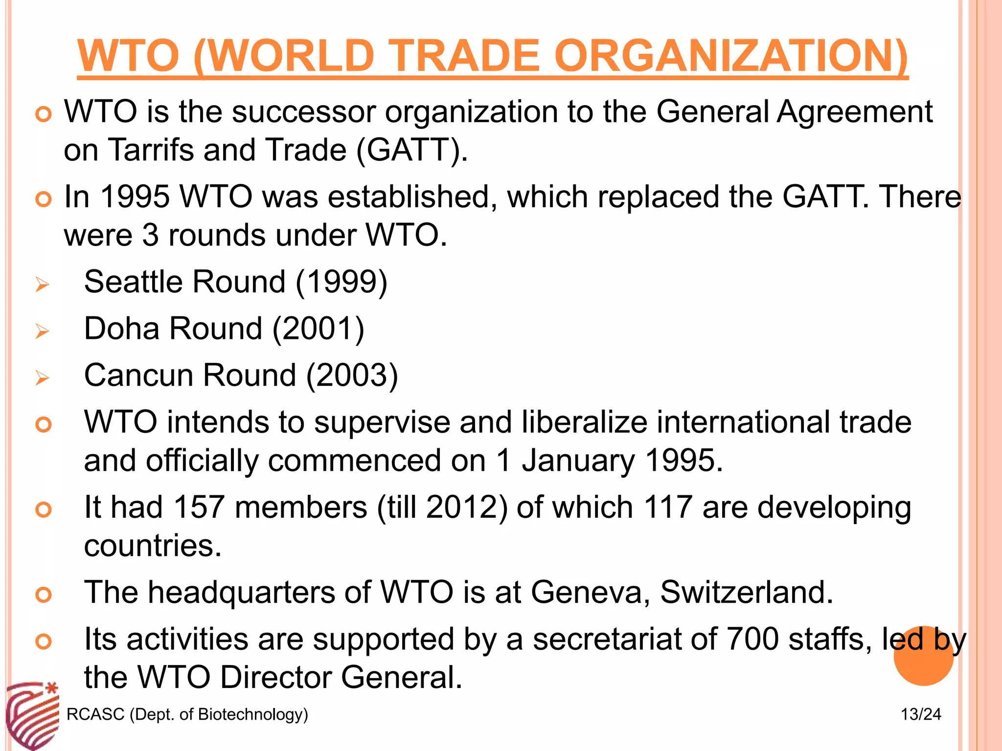 IPR-implications for India, WTO, WIPO, GATT, TRIPS | PPTX