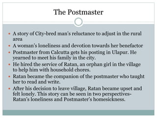 Rabindranath Tagore's short stories- Home Coming, Postmaster and Subha ...
