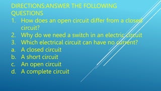 PPT Electric Circuits, Science for grade 5 | PPTX