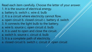 PPT Electric Circuits, Science for grade 5 | PPTX