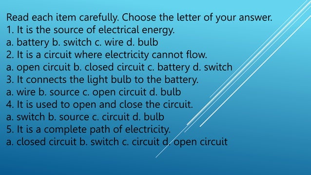 PPT Electric Circuits, Science for grade 5 | PPTX