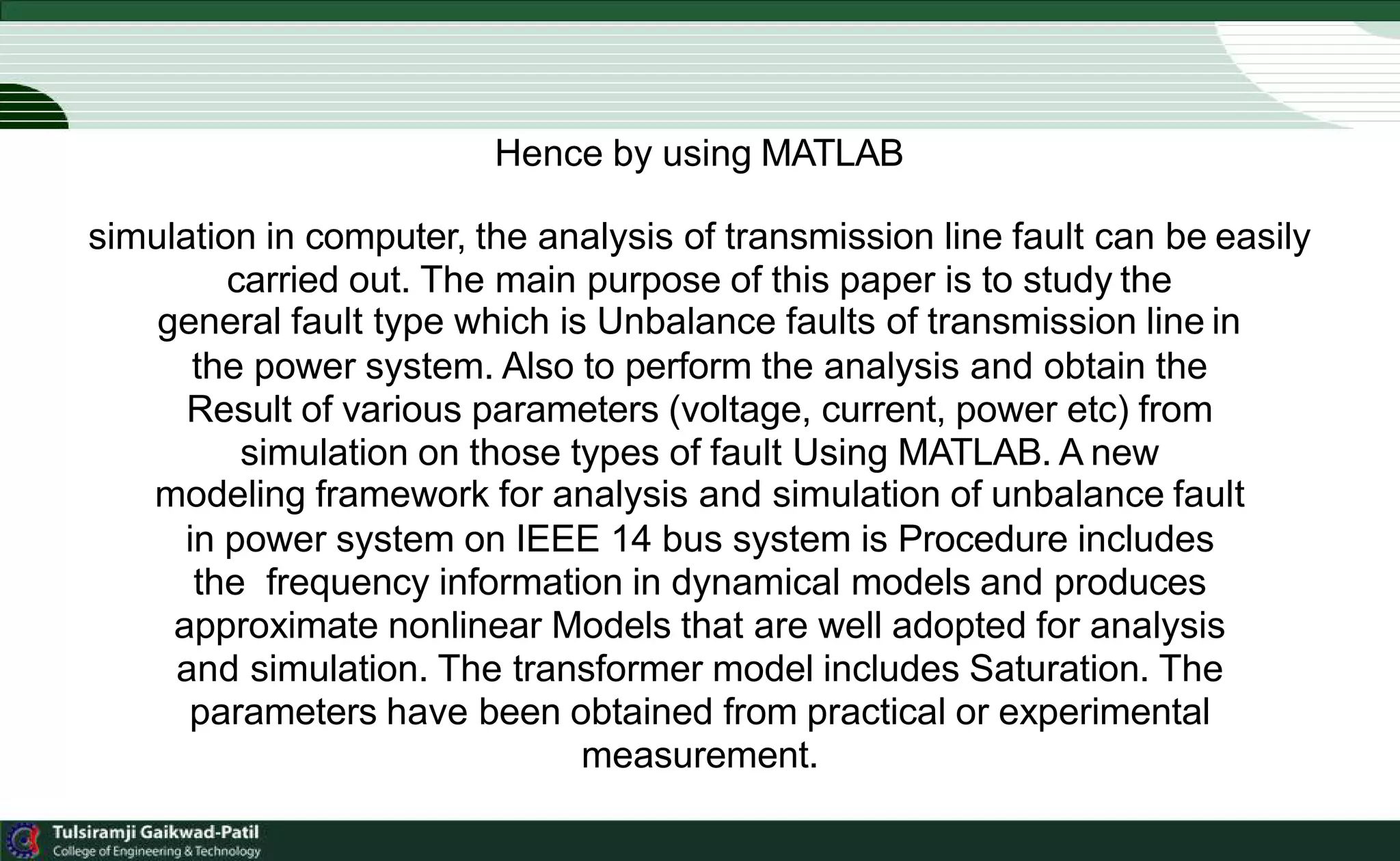 Matlab Simulink in Three-Phase Fault Analysis on Transmission line | PPTX