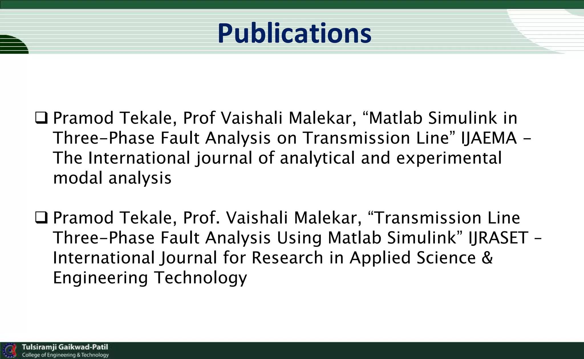 Matlab Simulink in Three-Phase Fault Analysis on Transmission line | PPTX