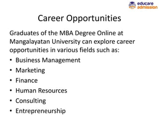 MBA Degree Online at Mangalayatan University – Flexible & Career-Driven Program | PPT