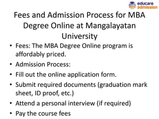MBA Degree Online at Mangalayatan University – Flexible & Career-Driven Program | PPT
