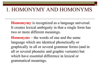 Homonymy, an all-you-need-to-know guide about the topic | PPT
