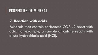 Identifying the Nine Common Properties of Minerals | PPTX | Chemistry ...