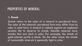 Identifying the Nine Common Properties of Minerals | PPTX | Chemistry ...