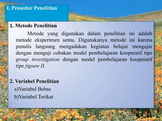MODEL PEMBELAJARAN KOOPERATIF TIPE GROUP INVESTIGATION DAN JIGSAW II | PPT