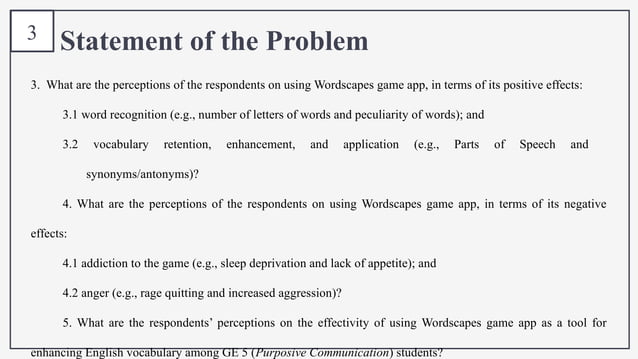 PPT-RESEARCH.pptx PERCEPTIONS ON WORDSCAPES GAME APP | PPT