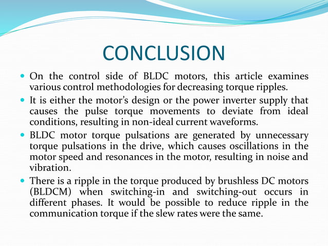 torque Ripple Minimization of BLDC Motor | PPT