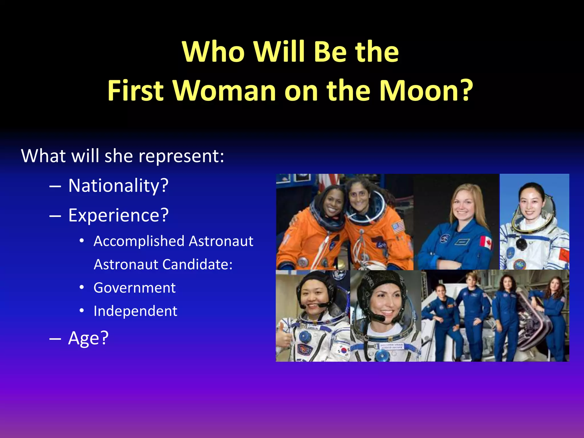International Human Moon Missions, First Women on the Moon | PPT