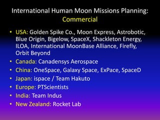 International Human Moon Missions, First Women on the Moon | PPT
