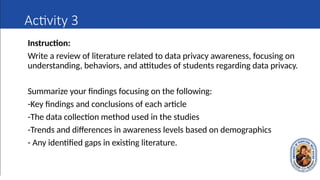 Comprehensive Review of Student Data Privacy Awareness and Behaviors | PPTX