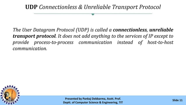 Transport Layer Process To Process Delivery Udp Tcp And Sctp Ppsx