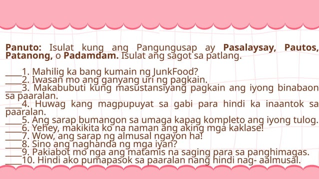 PPT-URI NG PANGUNGUSAP with different examples | PPT