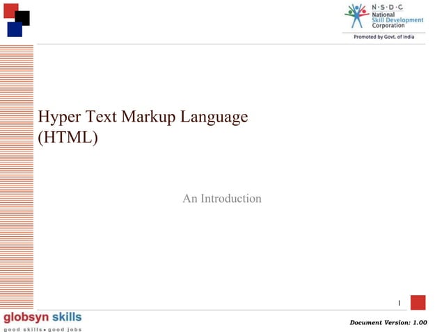 Hyper Text Markup Language (HTML) | PPT | Free Download
