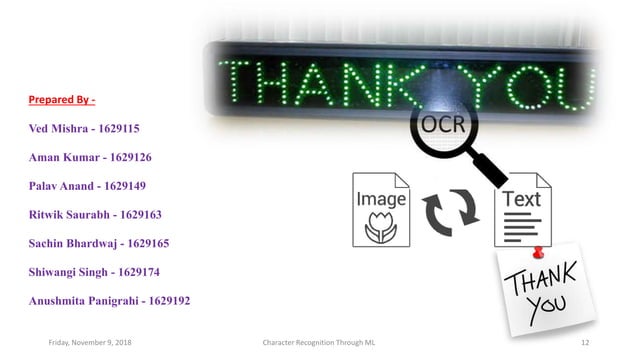 Character Recognition using Machine Learning | PPTX