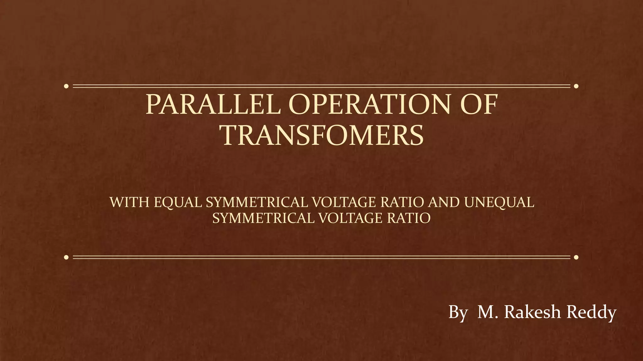 Parallel Operation of Transformers | PPTX