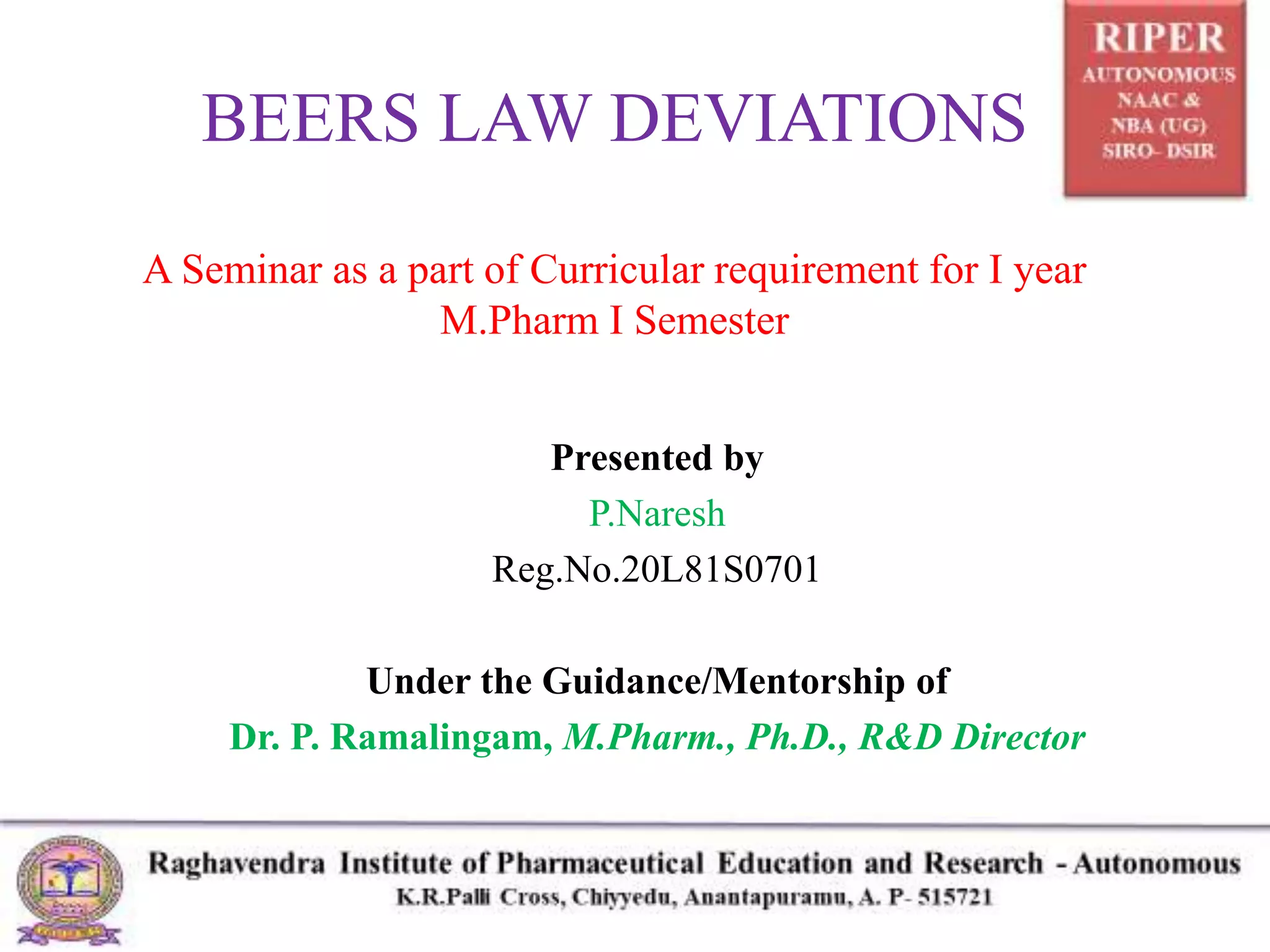 Beers Law Deviations Ppt 