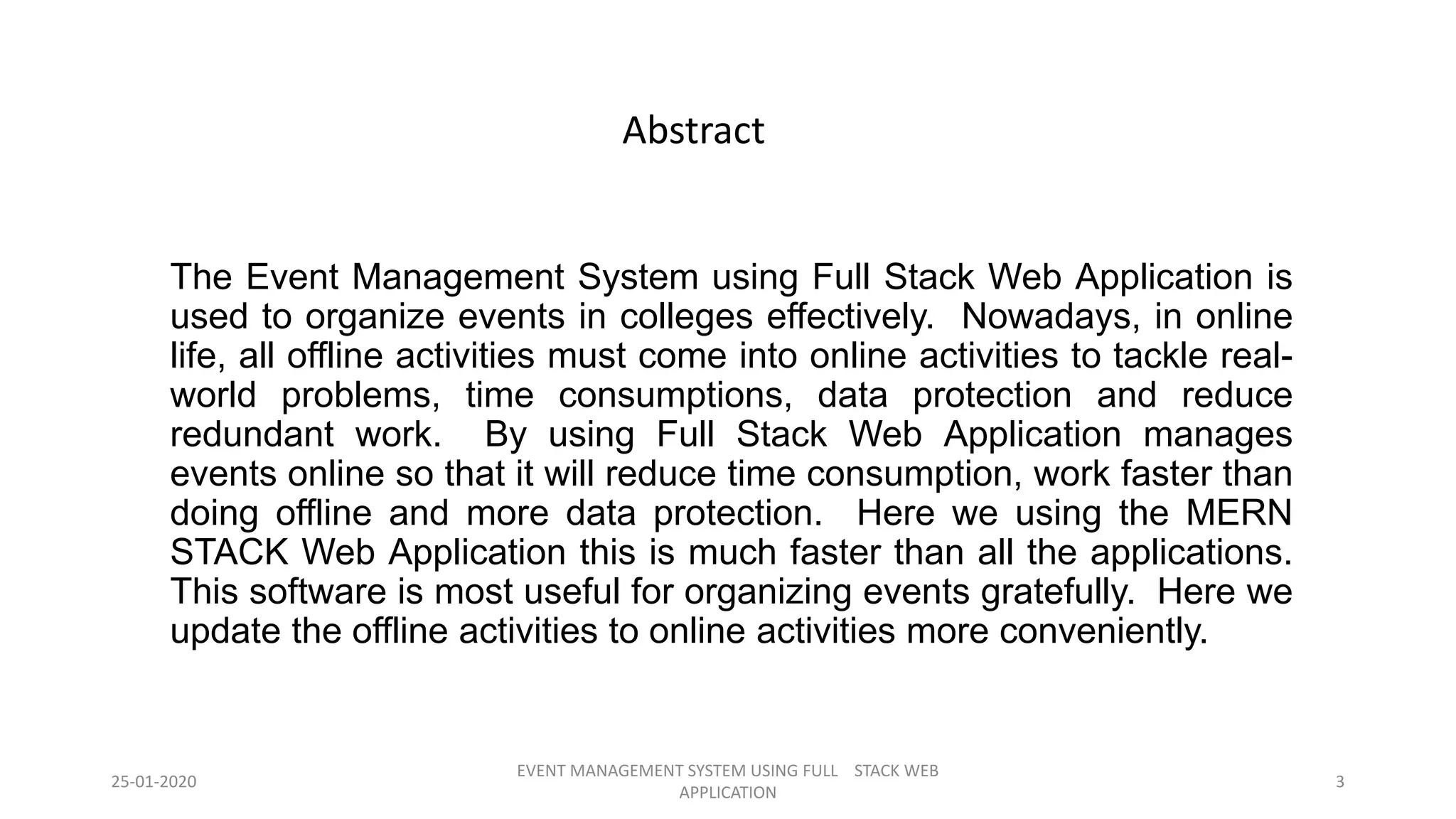 Event Management System Using Full Stack Web Application Review 1 Pptx Web Development