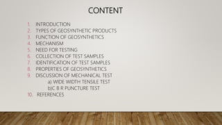 GEOSYNTHETIC TESTING TECHNIQUES | PPTX