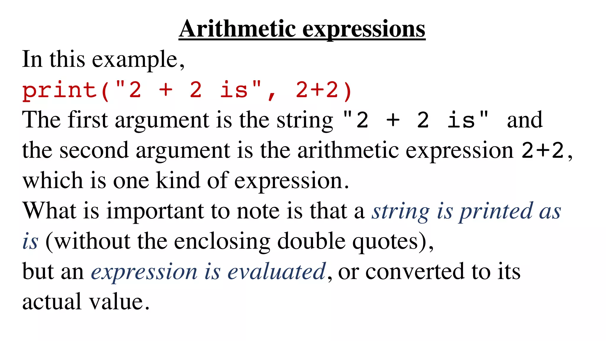 Python Print Function And Arithmetic Expressions Ppt