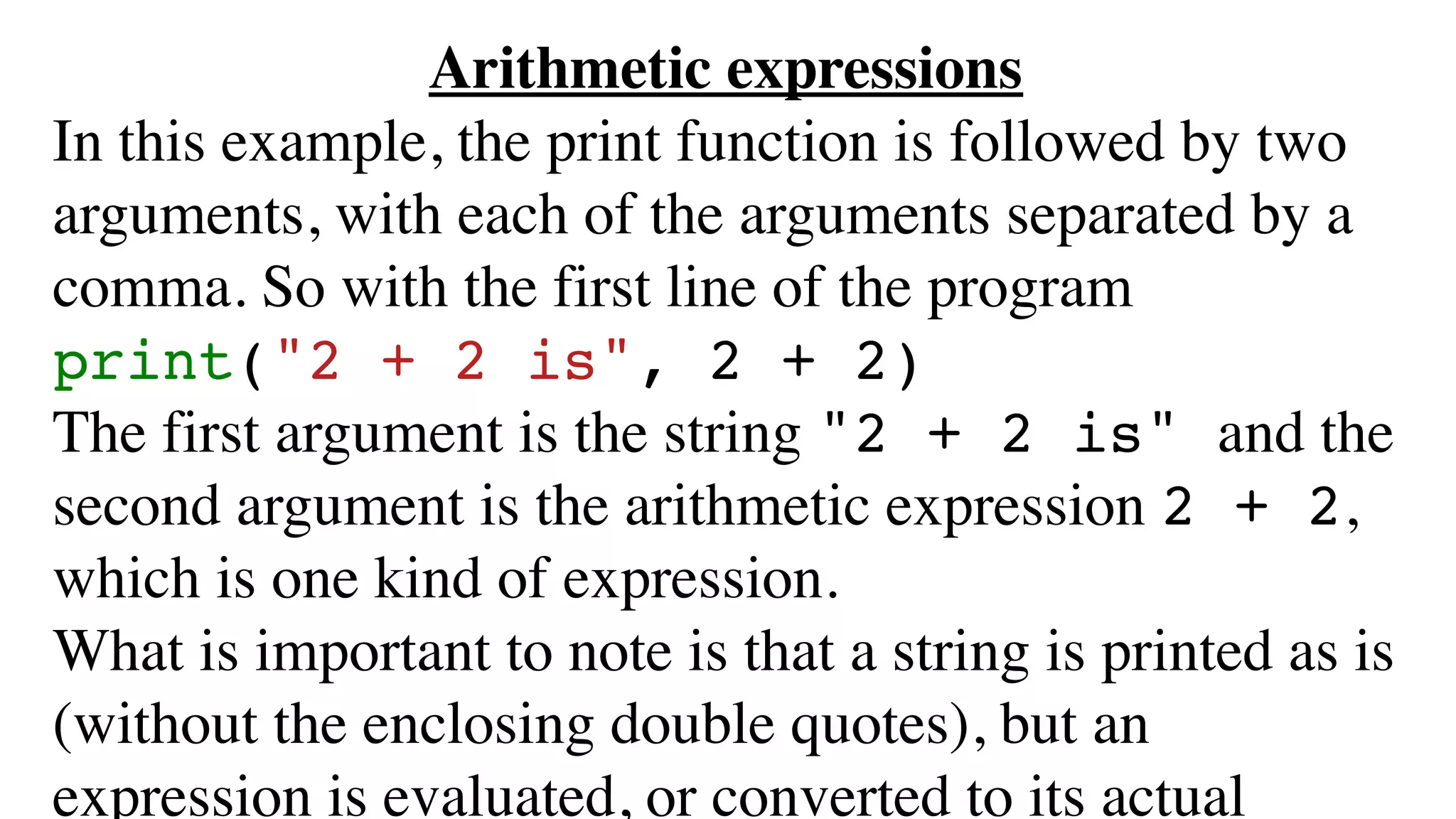 Python Print Function And Arithmetic Expressions Ppt
