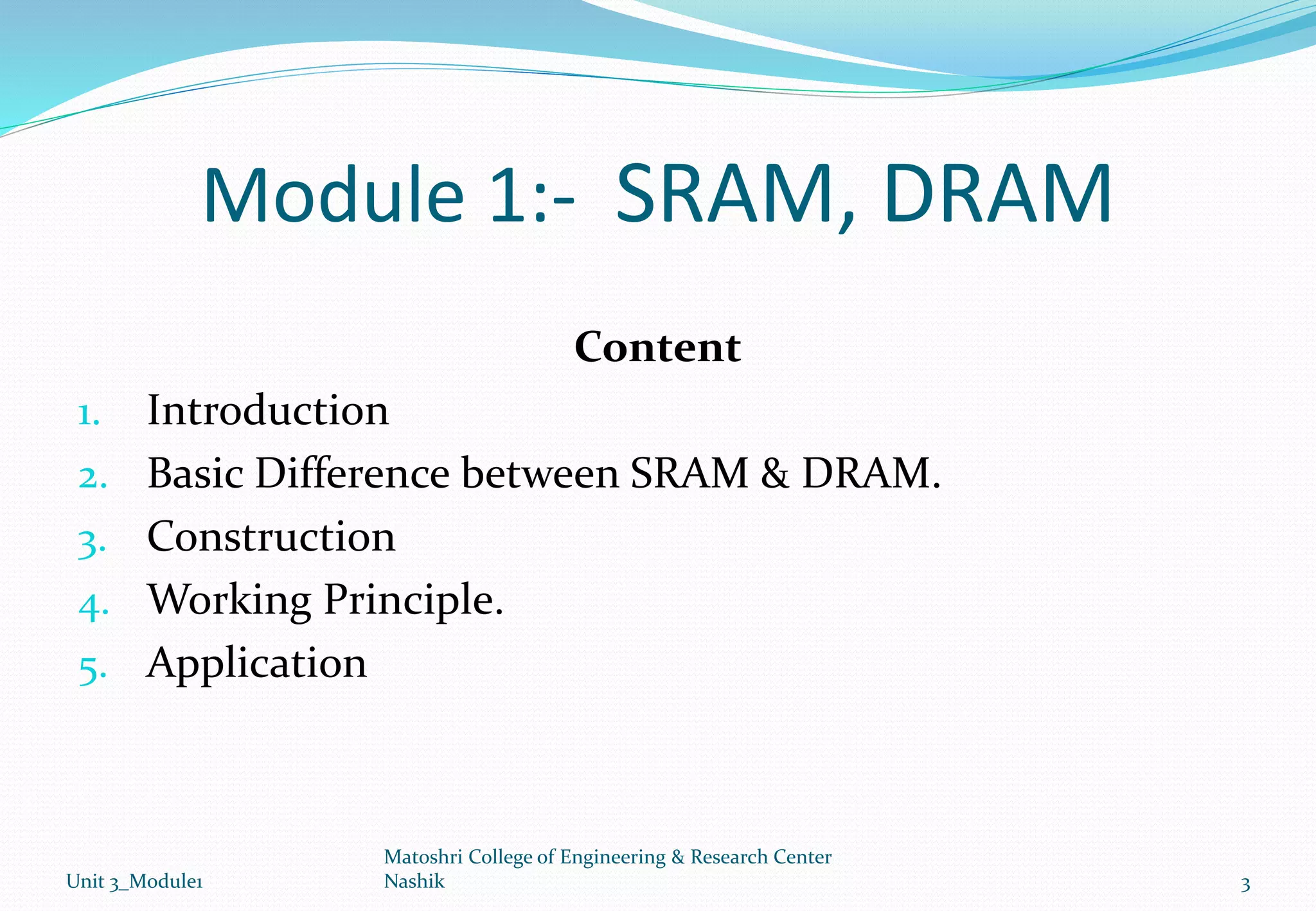 Module 1: SRAM & DRAM | PPTX