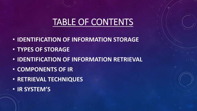 INFORMATION STORAGE AND RETRIEVAL | PPTX | Databases | Computer Software and Applications