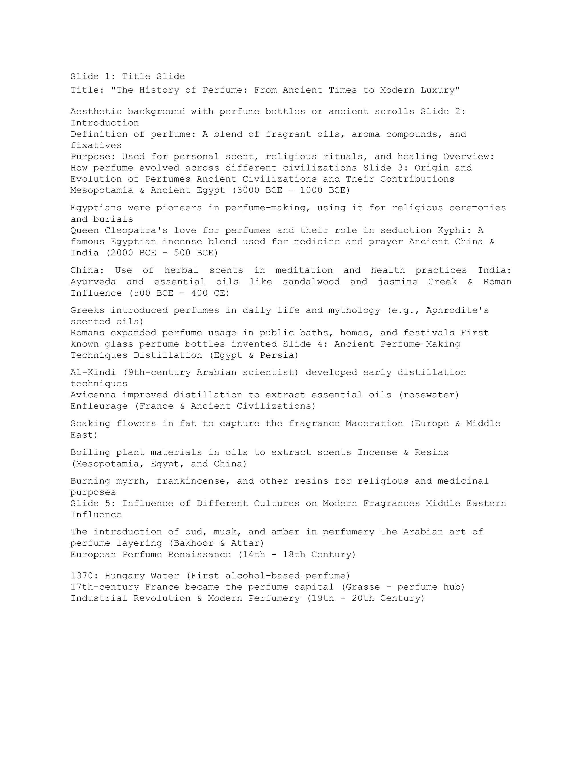 The Evolution of Perfume: From Ancient Rituals to Modern Fragrances | PPT