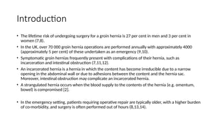 Clinical spectrum and outcome in incarcerated groin hernia | PPTX