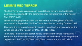 CAMBRIDGE A2 HISTORY: RUSSIAN TERROR TRADITION BEFORE STALIN - TSARS ...