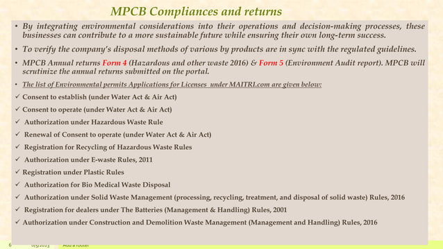 MPCB Compliance detailed presentation upload | PDF