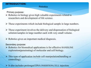 ROBOTICS FOR BIOLOGICAL AND MEDICAL APPLICATIONS | PPTX