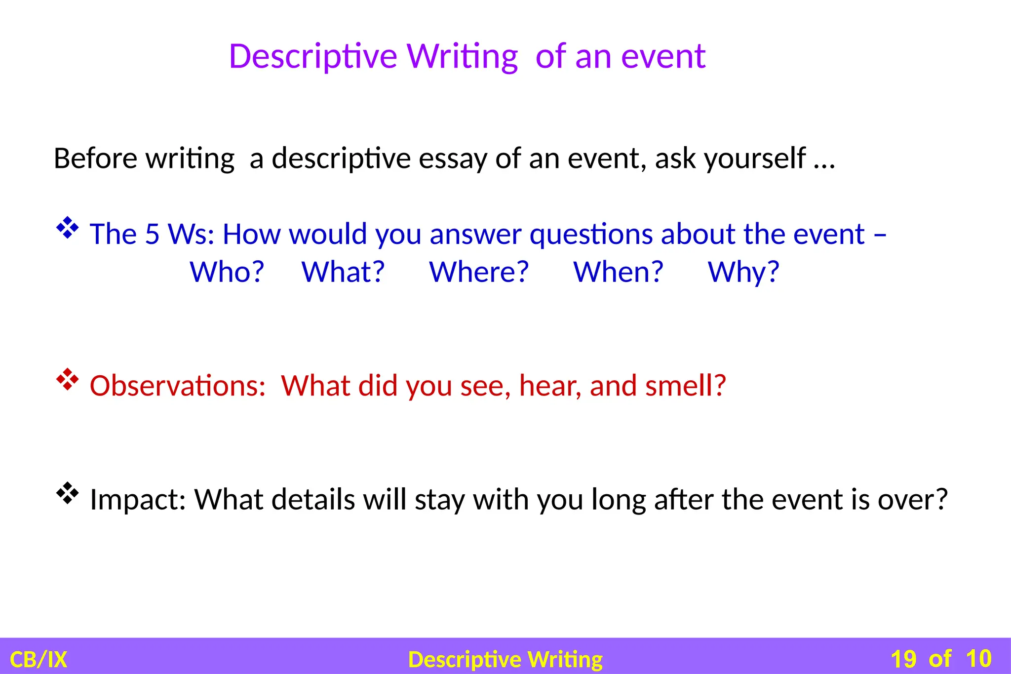 Descriptive writing ppt class 6 to 10th ppt | PPSX