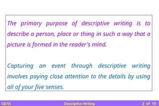 Descriptive writing ppt class 6 to 10th ppt | PPSX