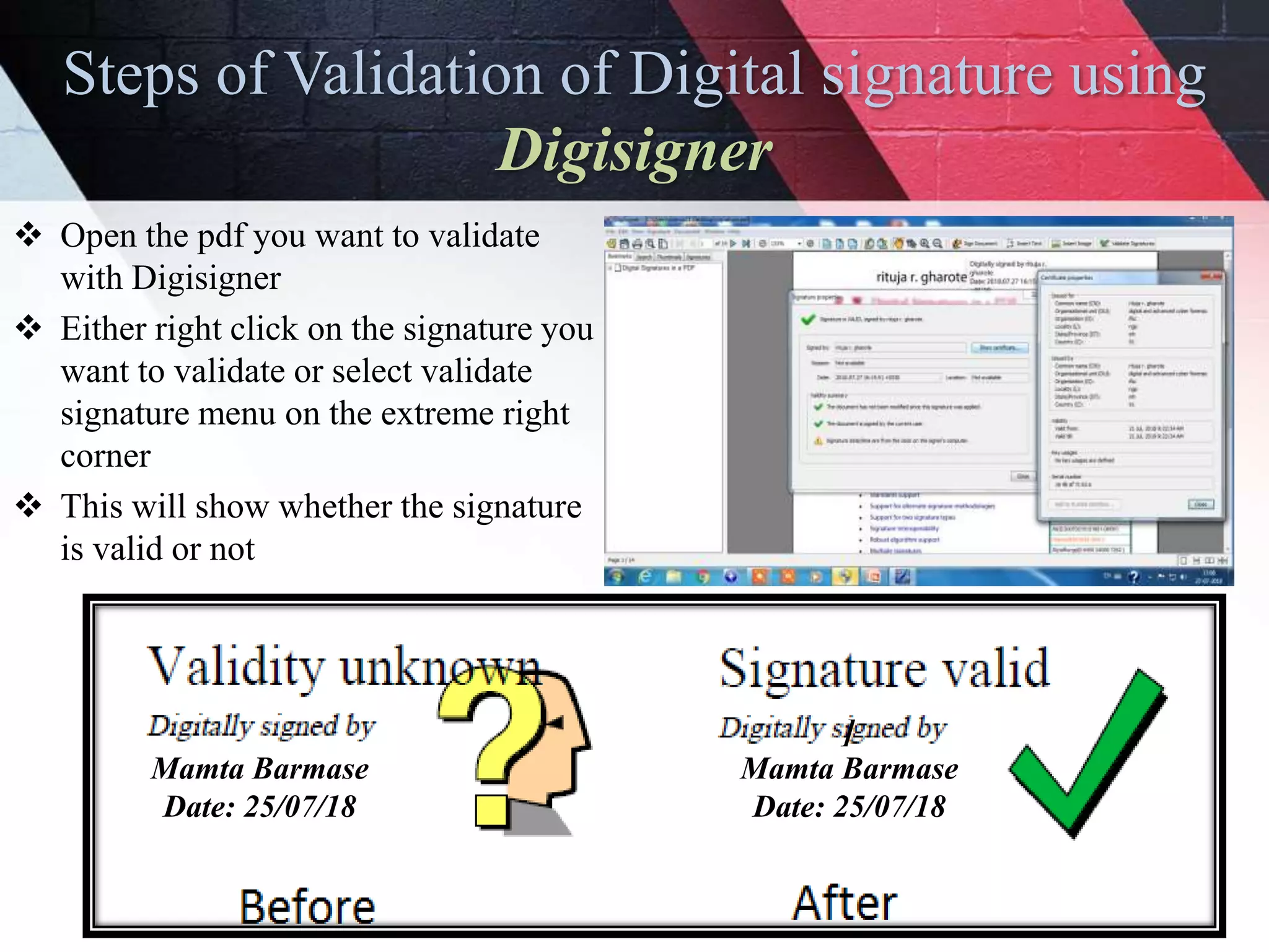 Creation & Verification of Digital Signature using Digisigner | PPTX