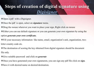 Creation & Verification of Digital Signature using Digisigner | PPTX