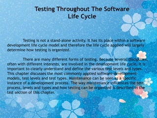 Testing Throughout The Software Life Cycle | PPTX