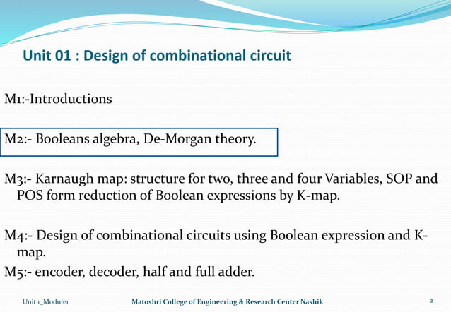 module2: Boolean Algebra, De-Morgan Theory | PPTX