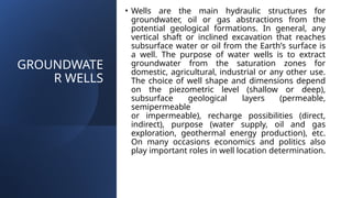 Design and Monitoring of Groundwater Wells | PPTX