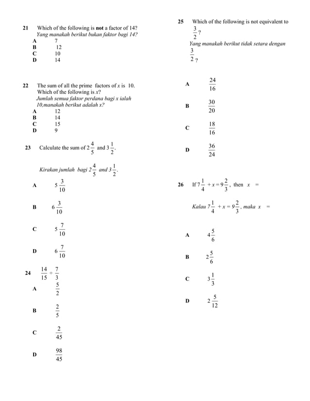 soalan matematik tingkatan 1 | DOCX