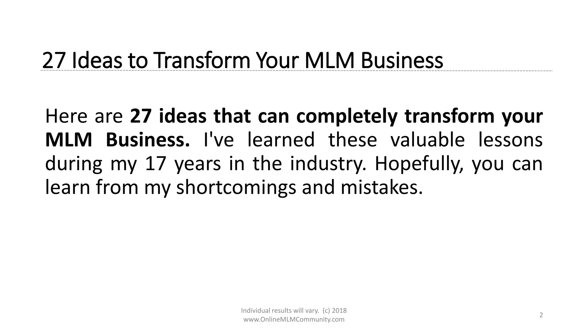 27 Ideas to Transform Your MLM Business | PPTX