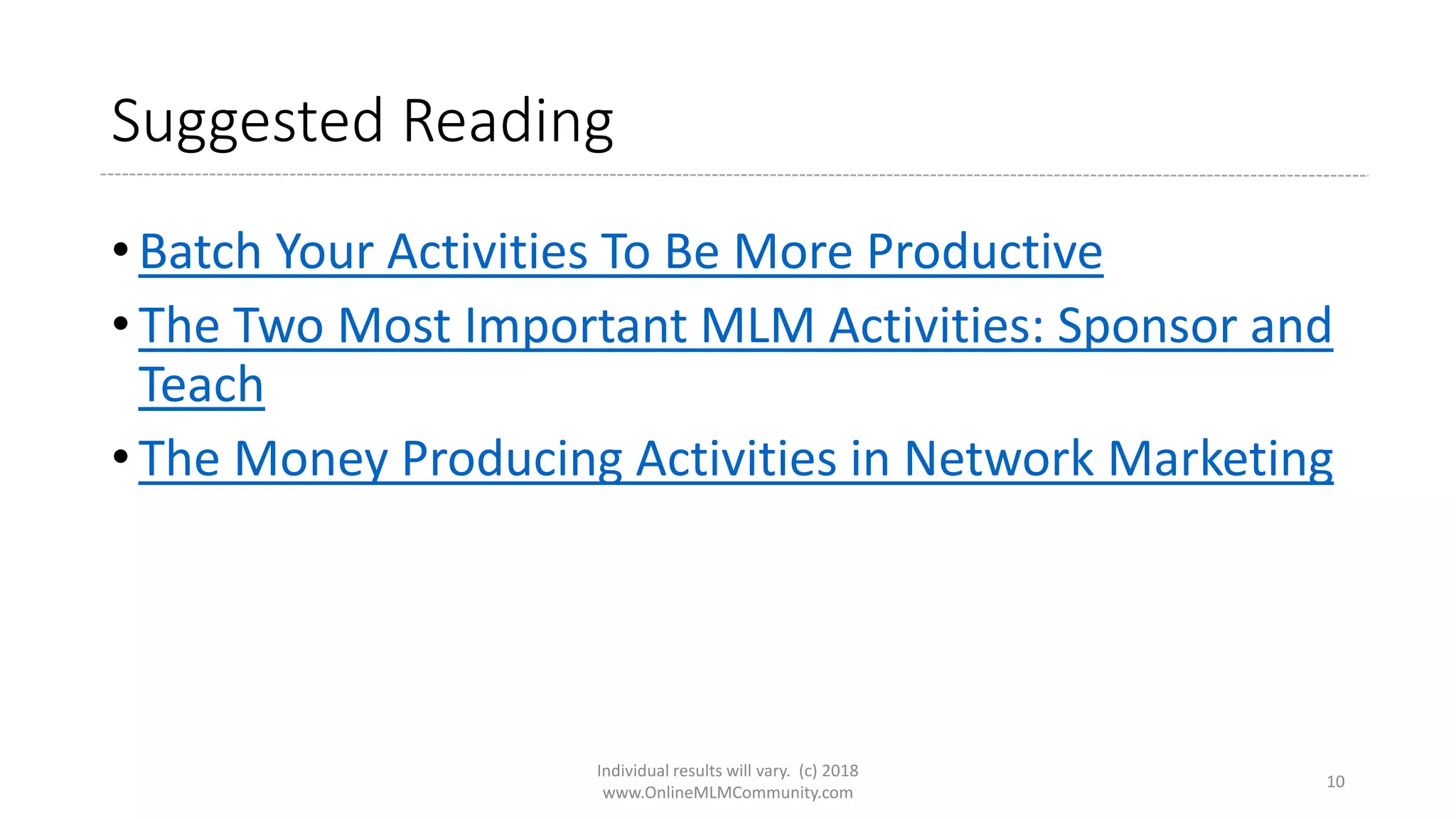 Increase Your Activity to Increase Your Results in MLM | PPTX