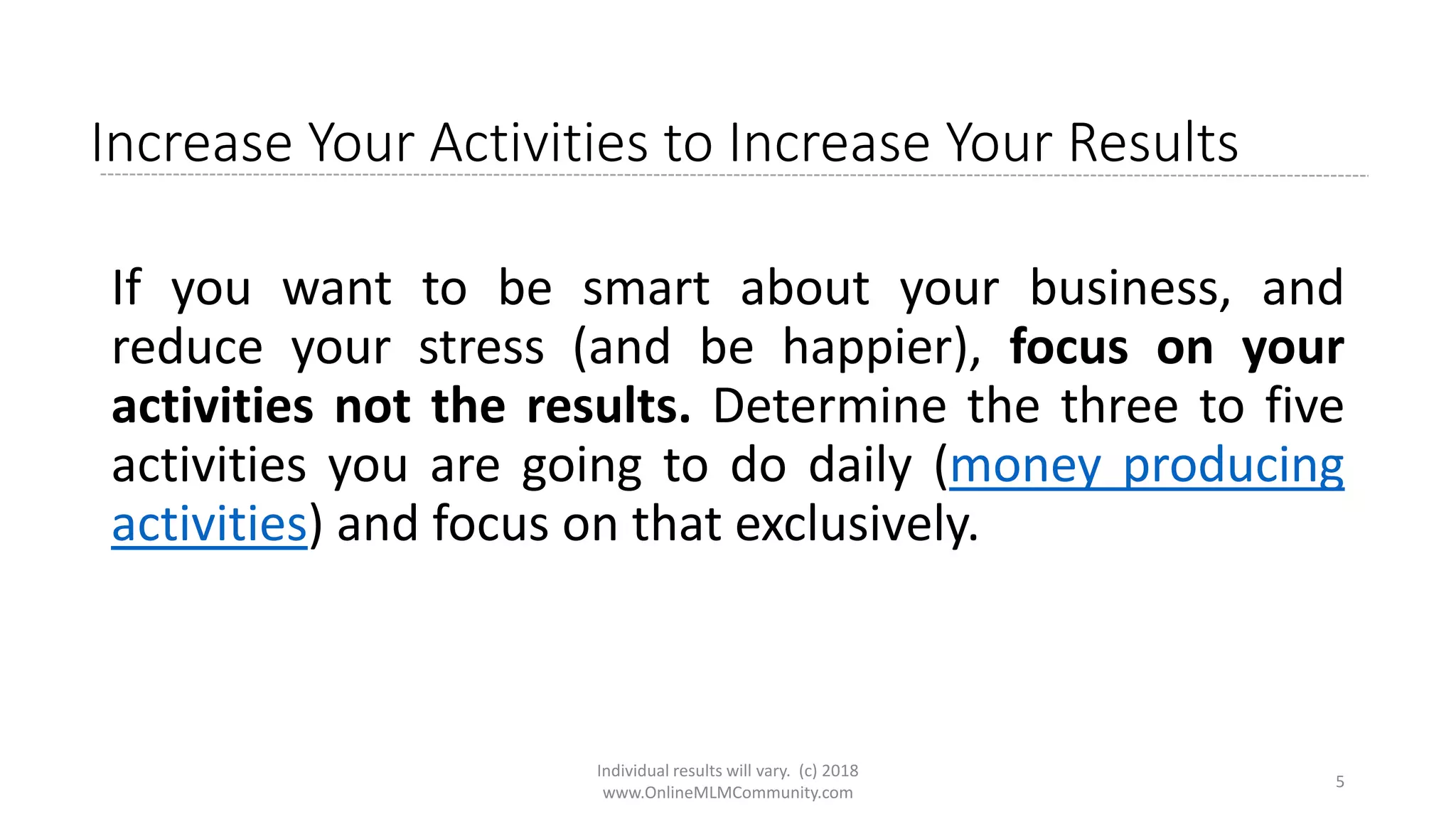 Increase Your Activity to Increase Your Results in MLM | PPTX