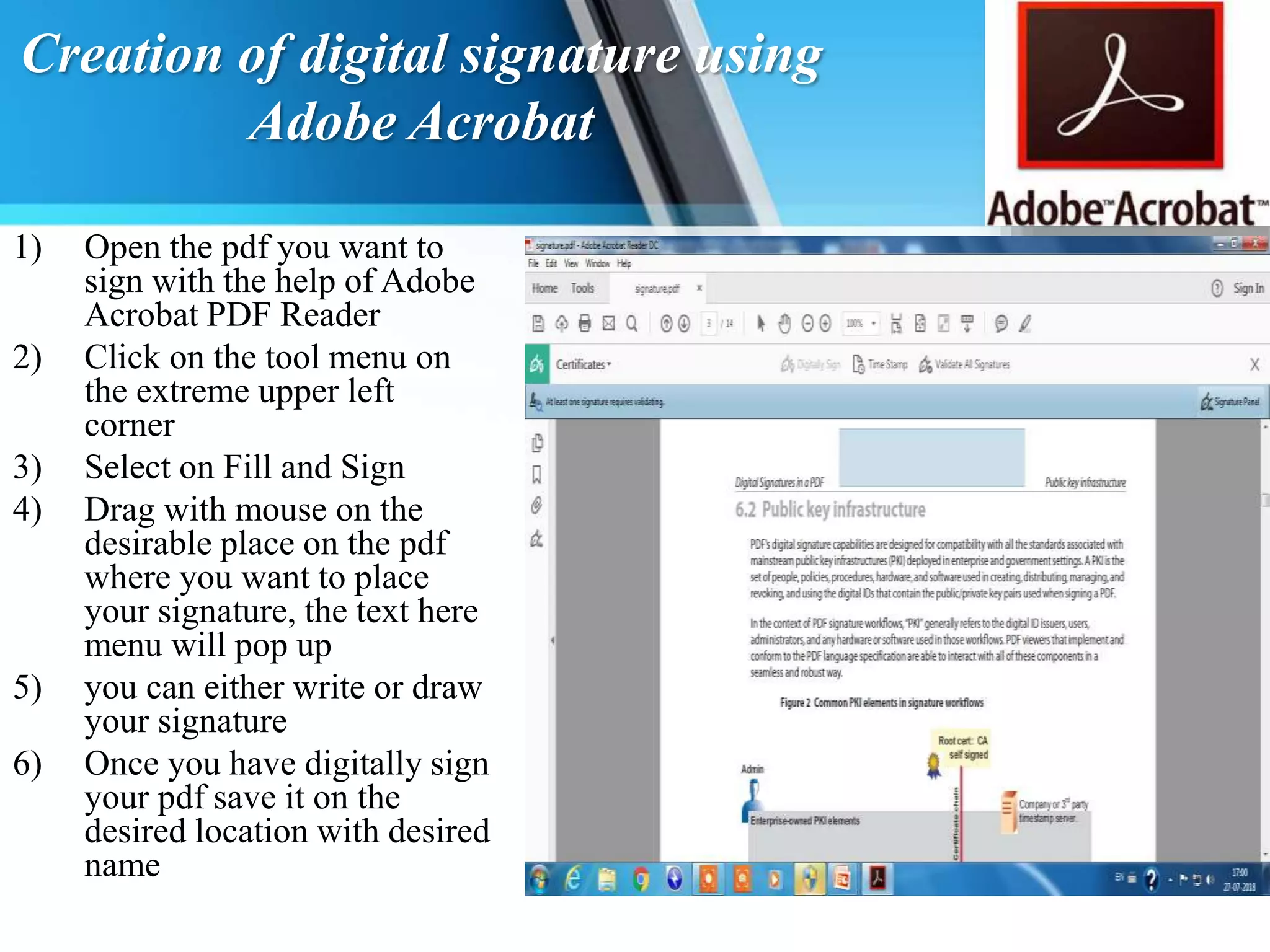 Creation & Verification of Digital Signature using Adobe Acrobat | PPTX