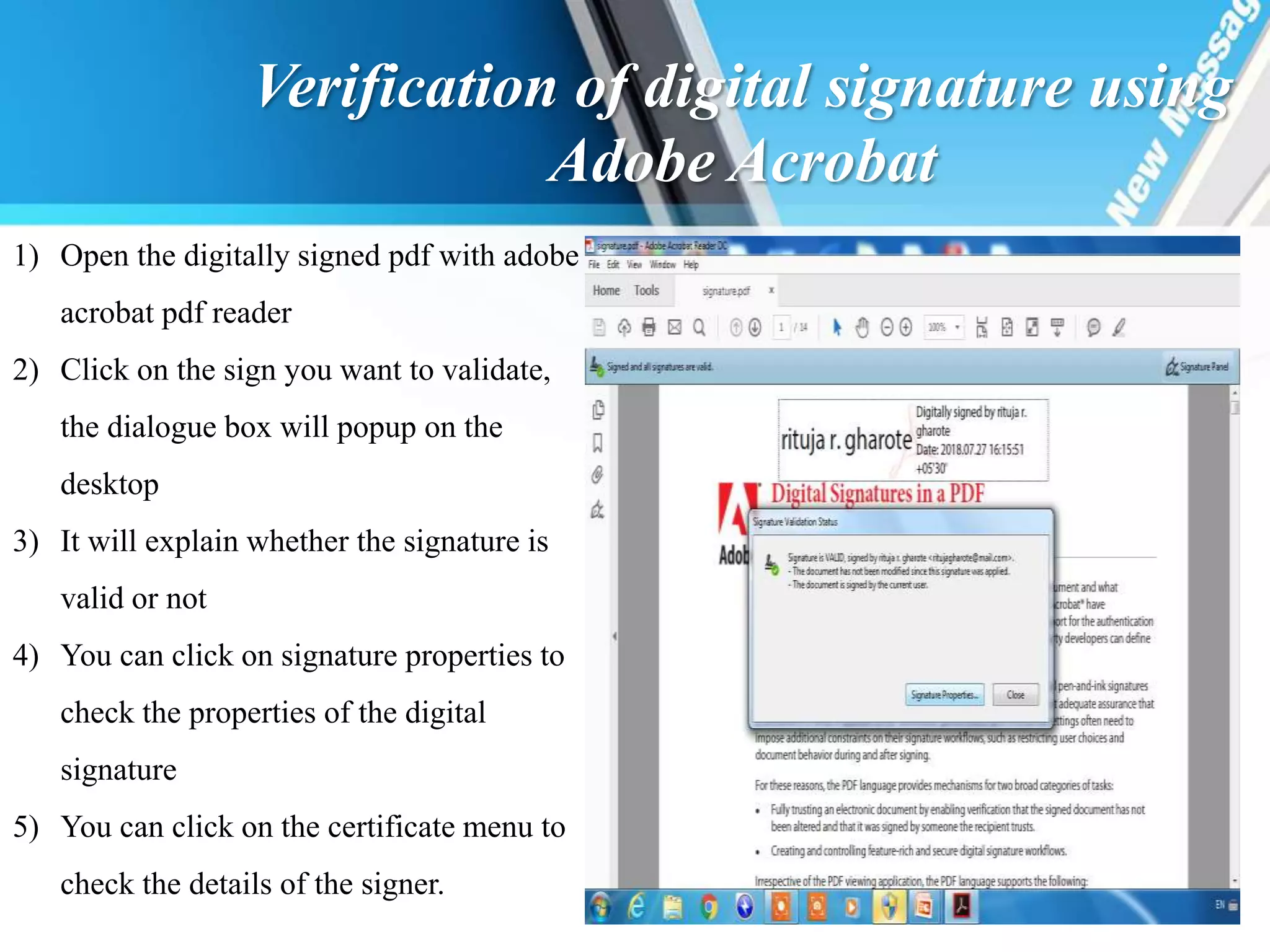 Creation & Verification of Digital Signature using Adobe Acrobat | PPTX