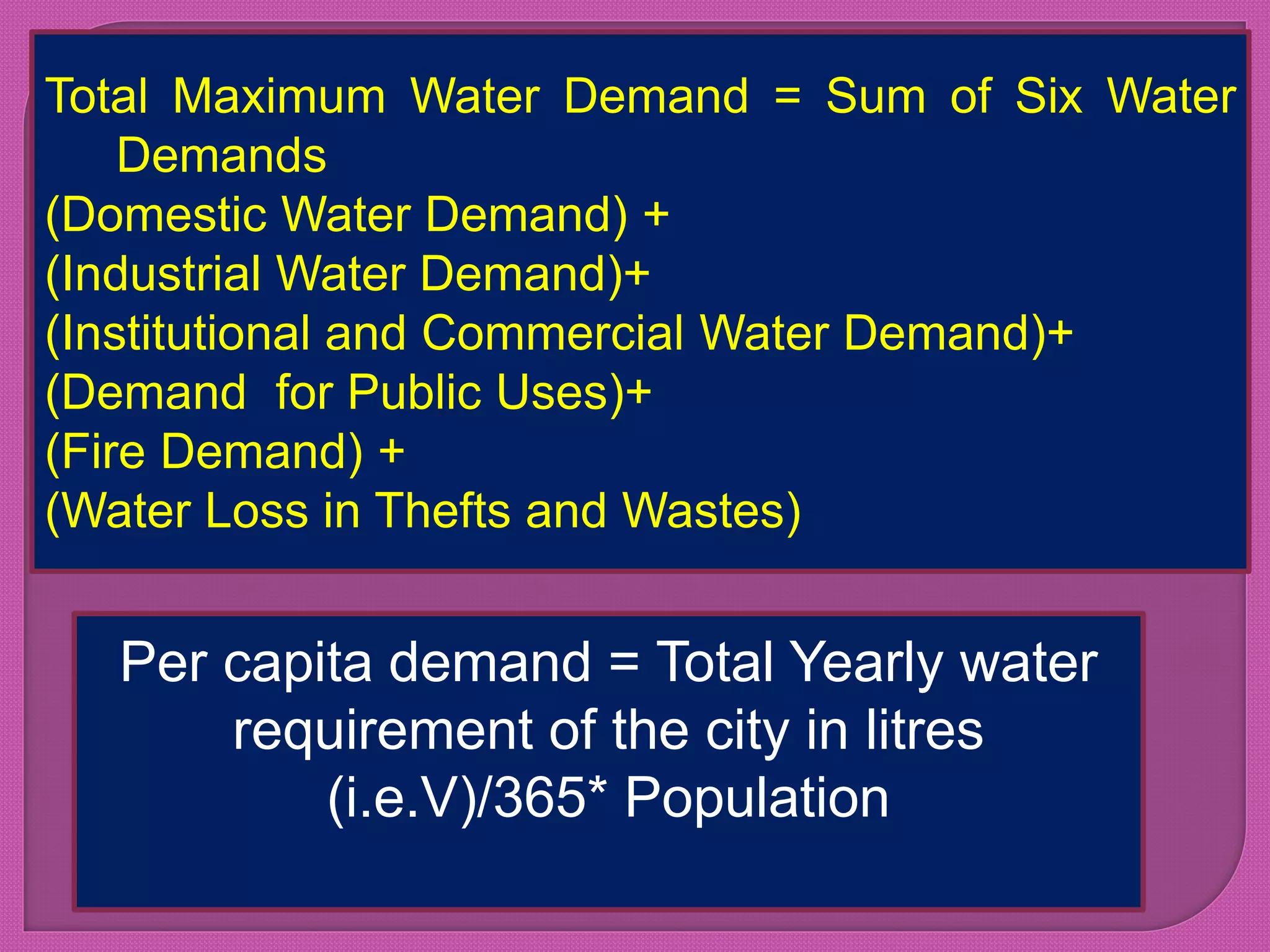 Sources, intake structures and water demand in Water Supply Schemes | PPTX