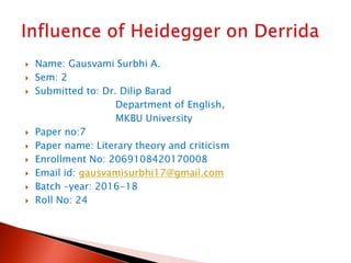 Influence of Heidegger on Derrida | PPTX